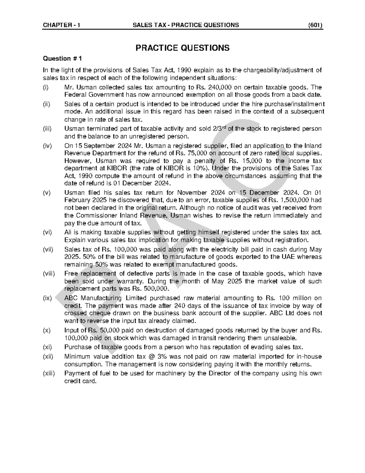 CHAPTER 1 SALES TAX PRACTICE QUESTIONS (601) - Comprehensive Guide ...
