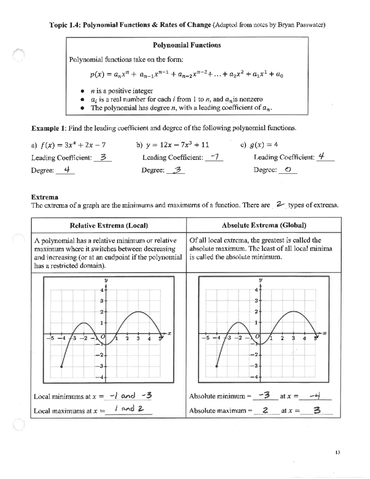 1.4 Precalculus Notes: Polynomial Functions & Rates of Change - Studocu