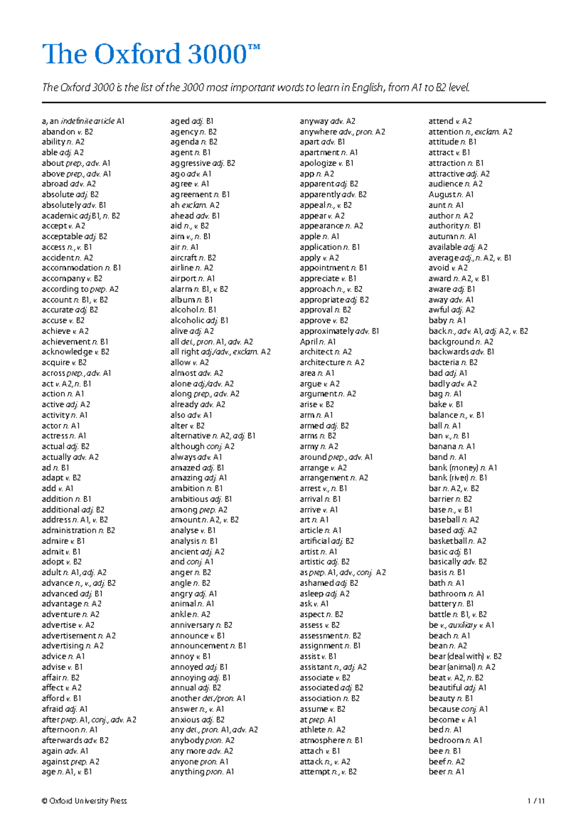 The Oxford 3000 Vocabulary List for English Learners - Studocu