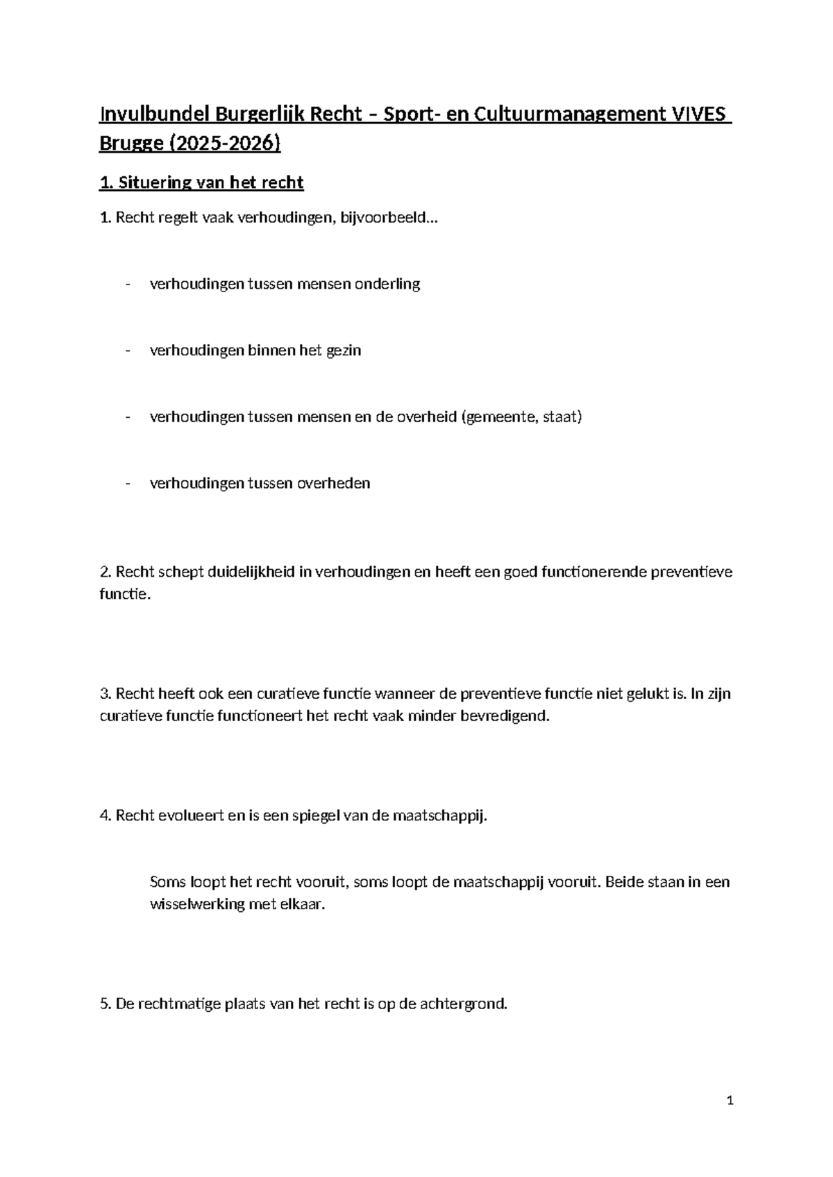 Invuldocument Burgerlijk Recht 2025-2026: Situering en Oefeningen - Studocu