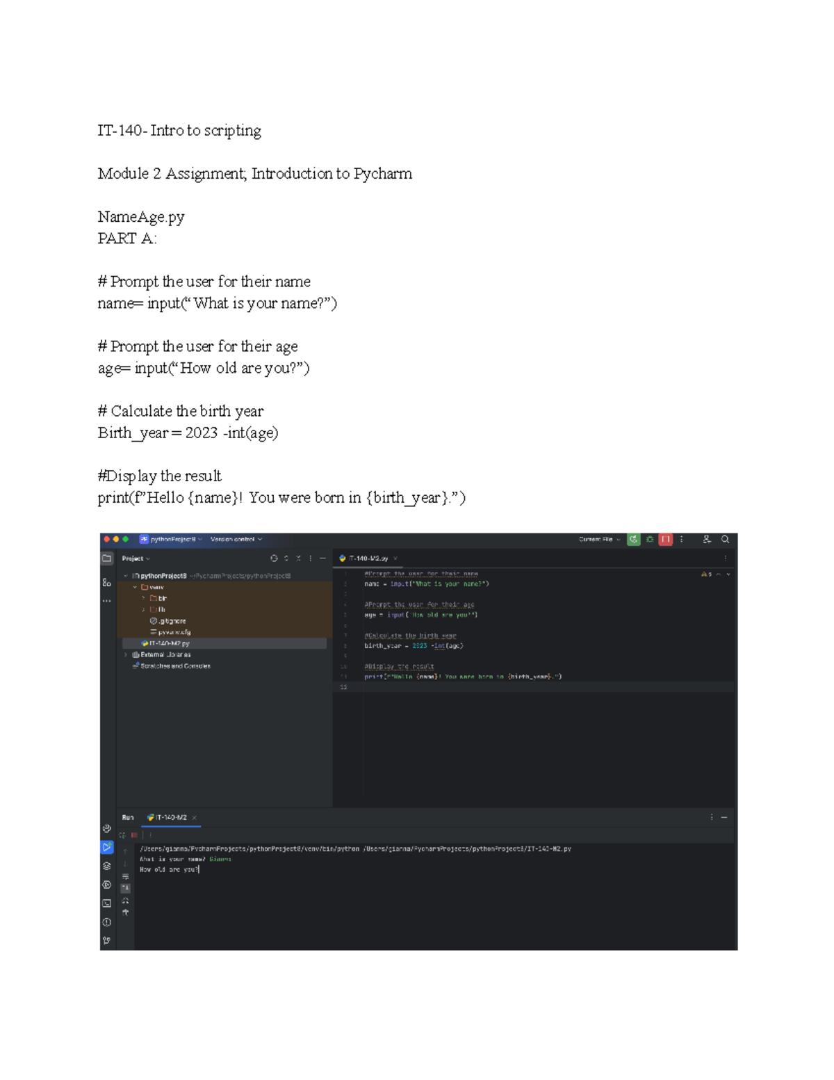 Module 2: Introduction to Pycharm - IT 140 - IT-140- Intro to scripting ...