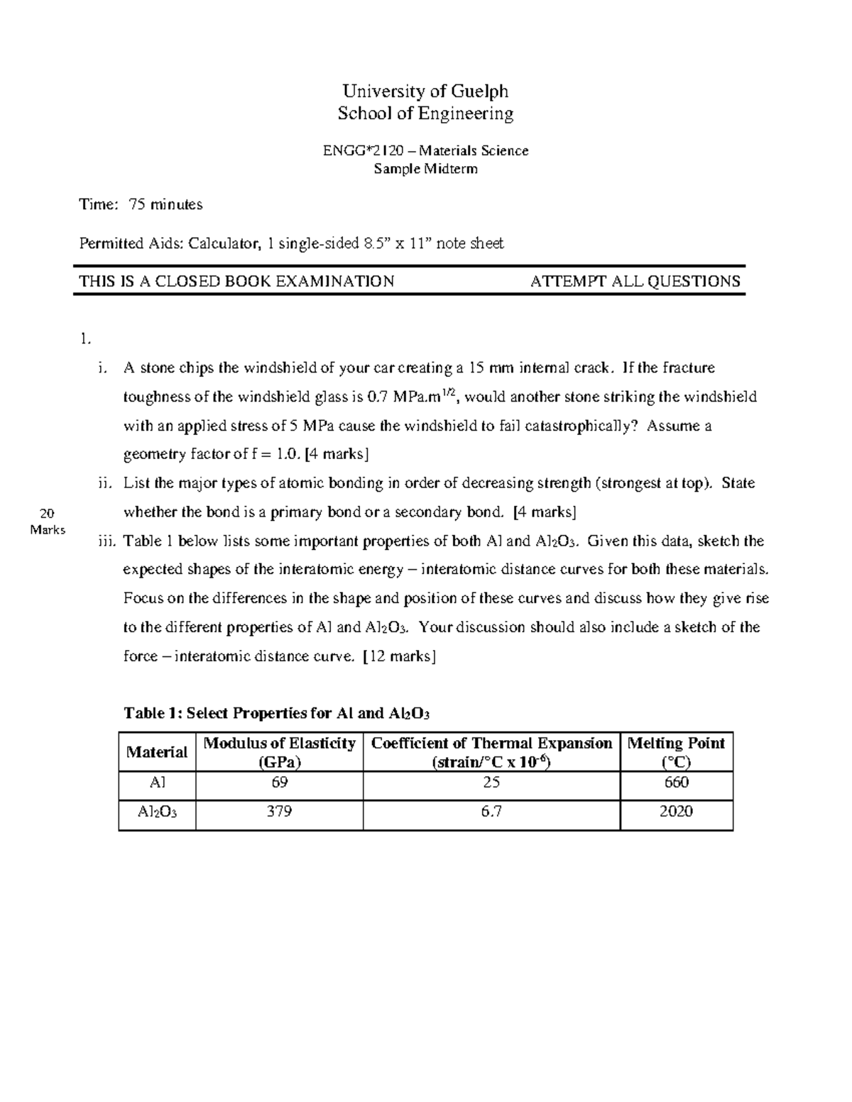 ENGG*2120 - Sample Midterm Exam W25: Materials Science Insights - Studocu