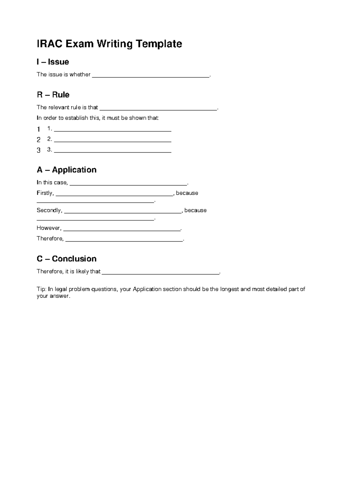IRAC Exam Writing Template with Example - Studocu