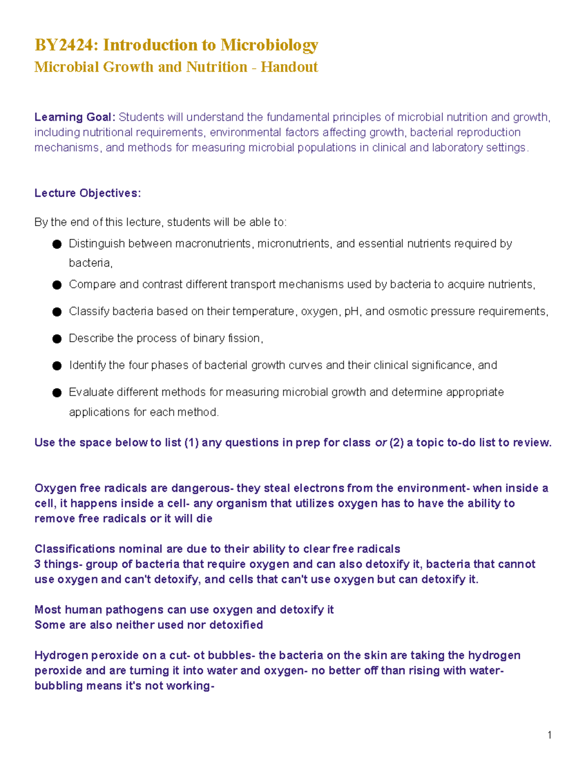 BY2424: Microbial Growth & Nutrition Lecture Notes and Study Guide ...