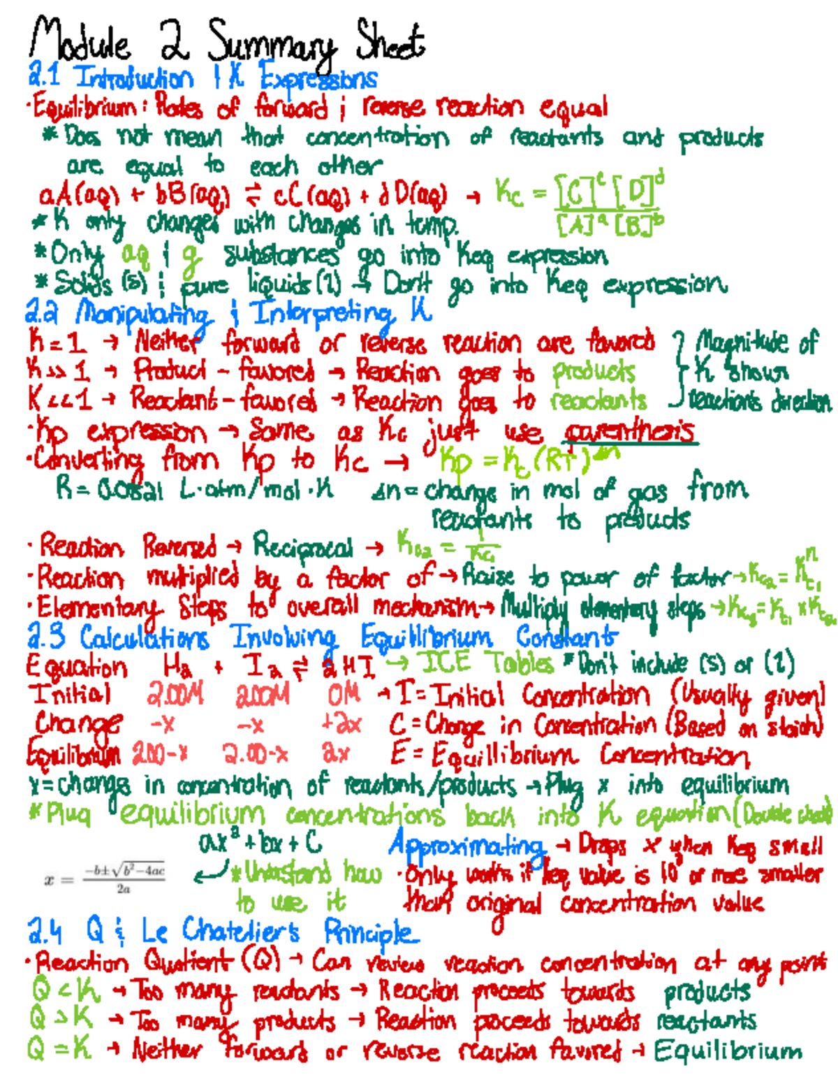 Module 2 Summary Sheet: Equilibrium Expressions & Reaction Rates - Studocu