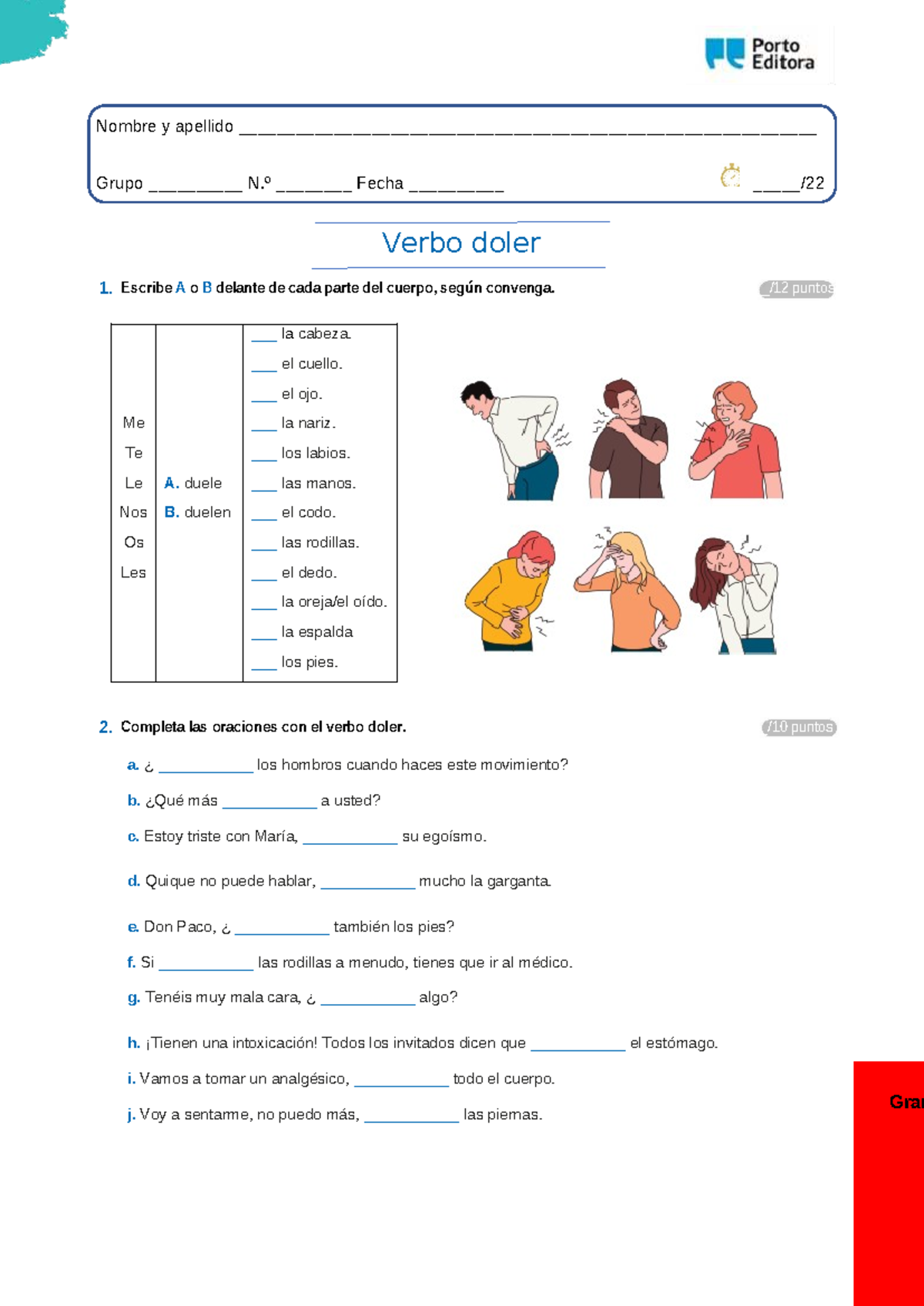 Ejercicios sobre el Verbo "Doler" - Grupo N.º Fecha - Studocu