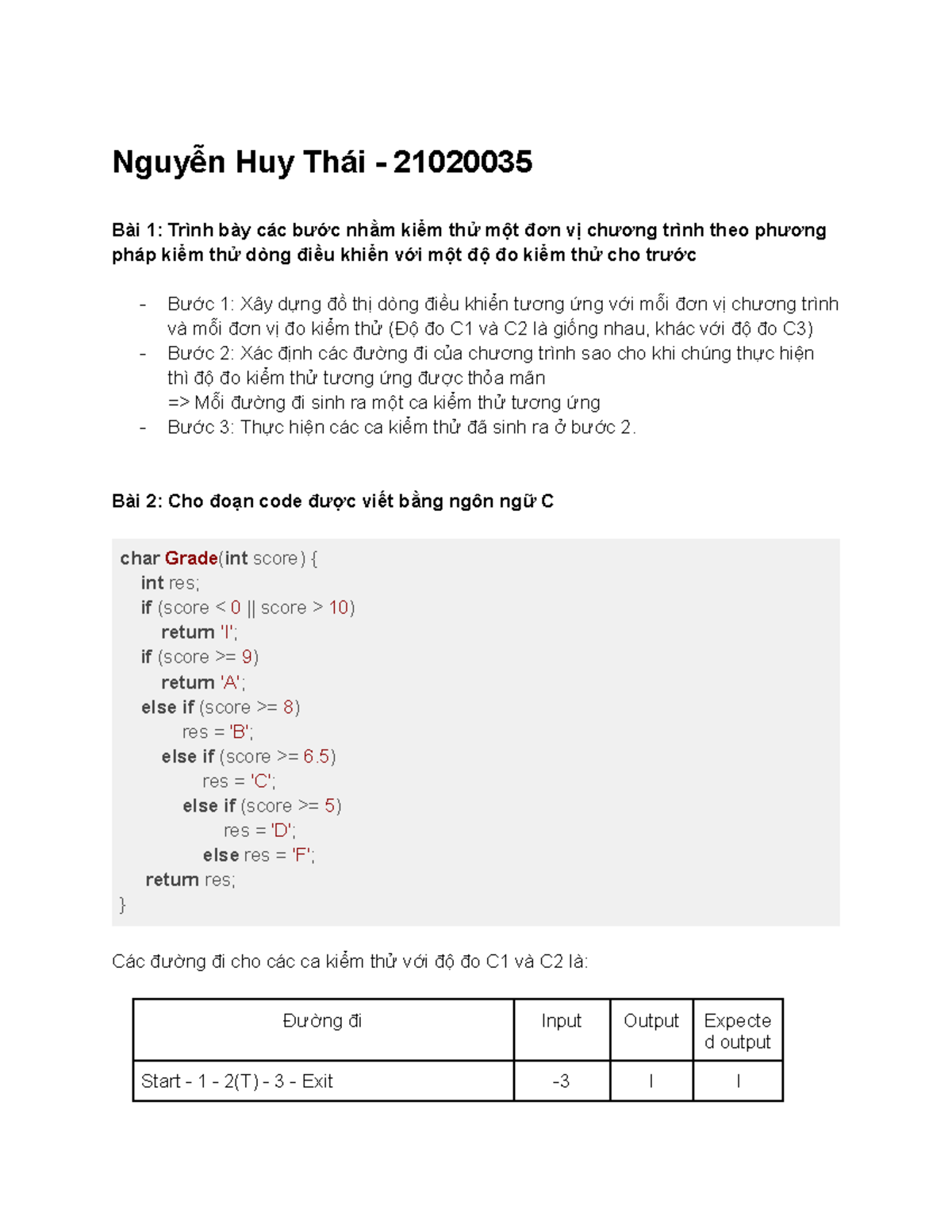 Kiểm thử dòng điều khiển - 21020035 - Nguyễn Huy Thái - Studocu
