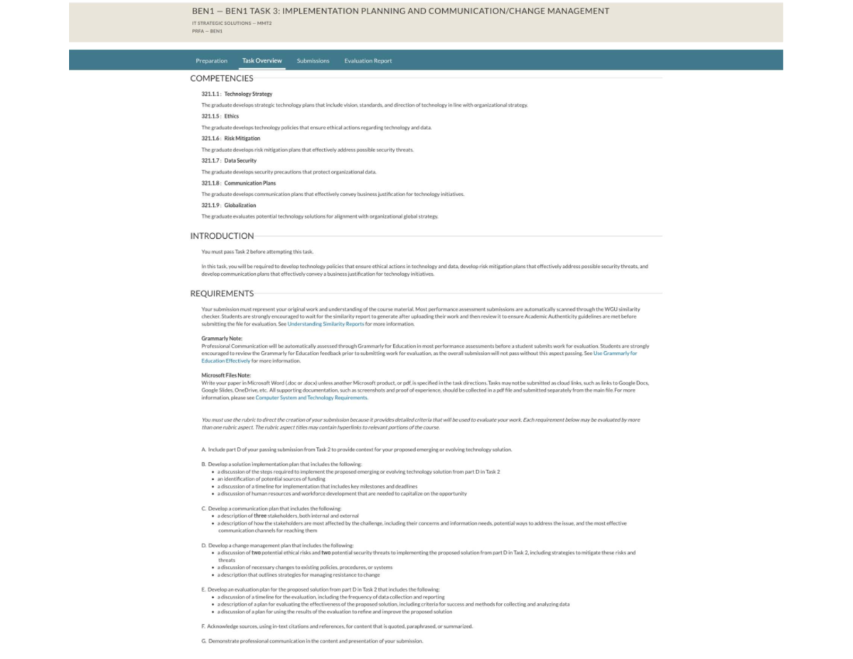 MMT2 Task 3: Implementation Planning & Management for IT Solutions - Studocu