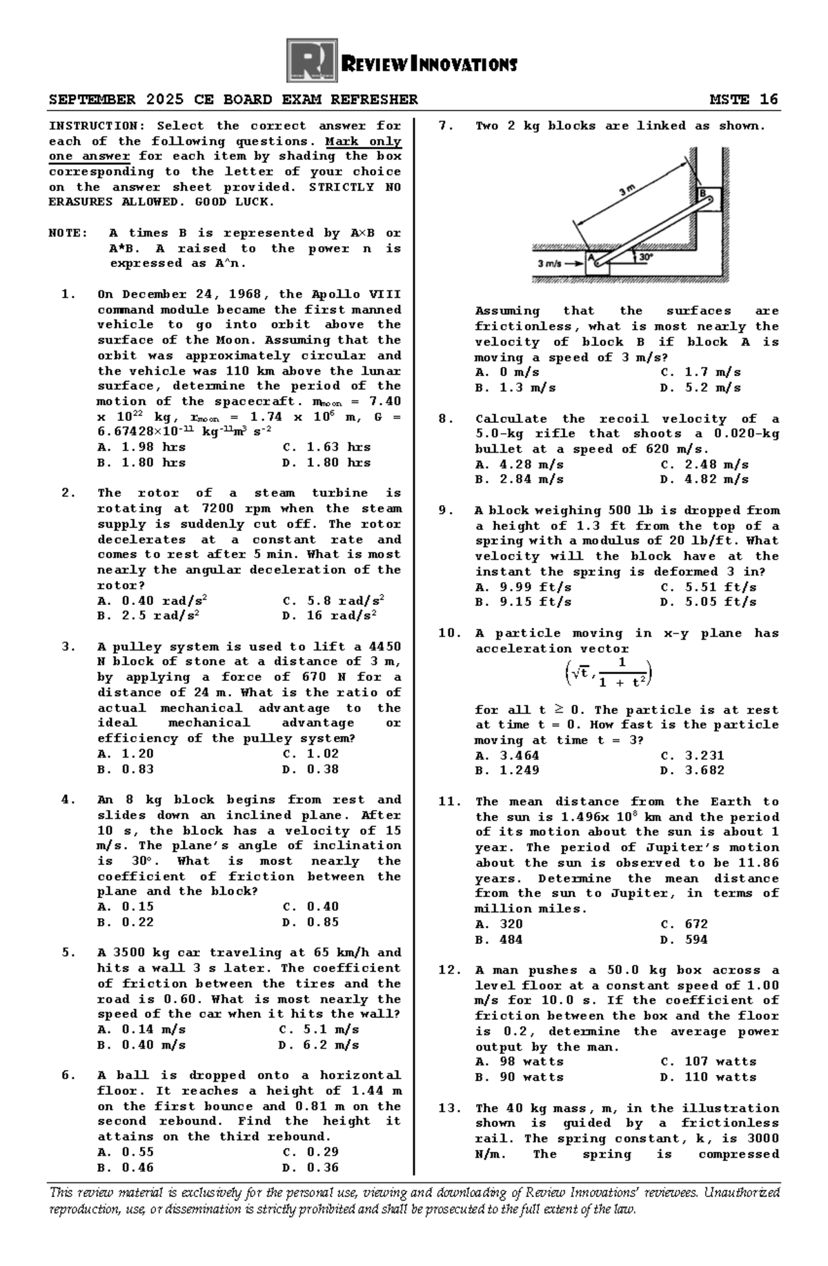 MSTE 16 September 2025 - CE Board Exam Review Questions - Studocu