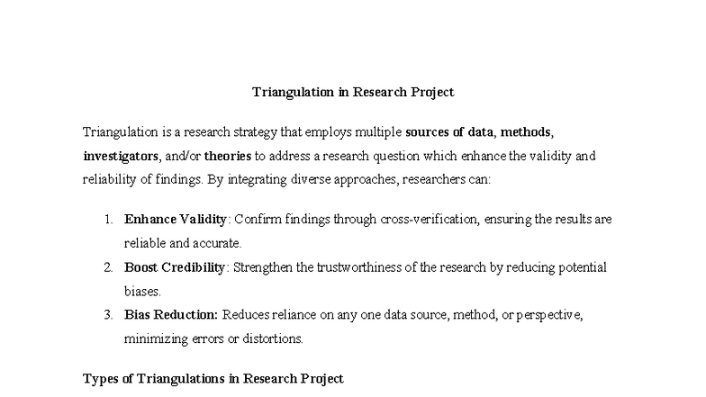 Triangulation in Research Project - Triangulation in Research Project Triangulation is a ...