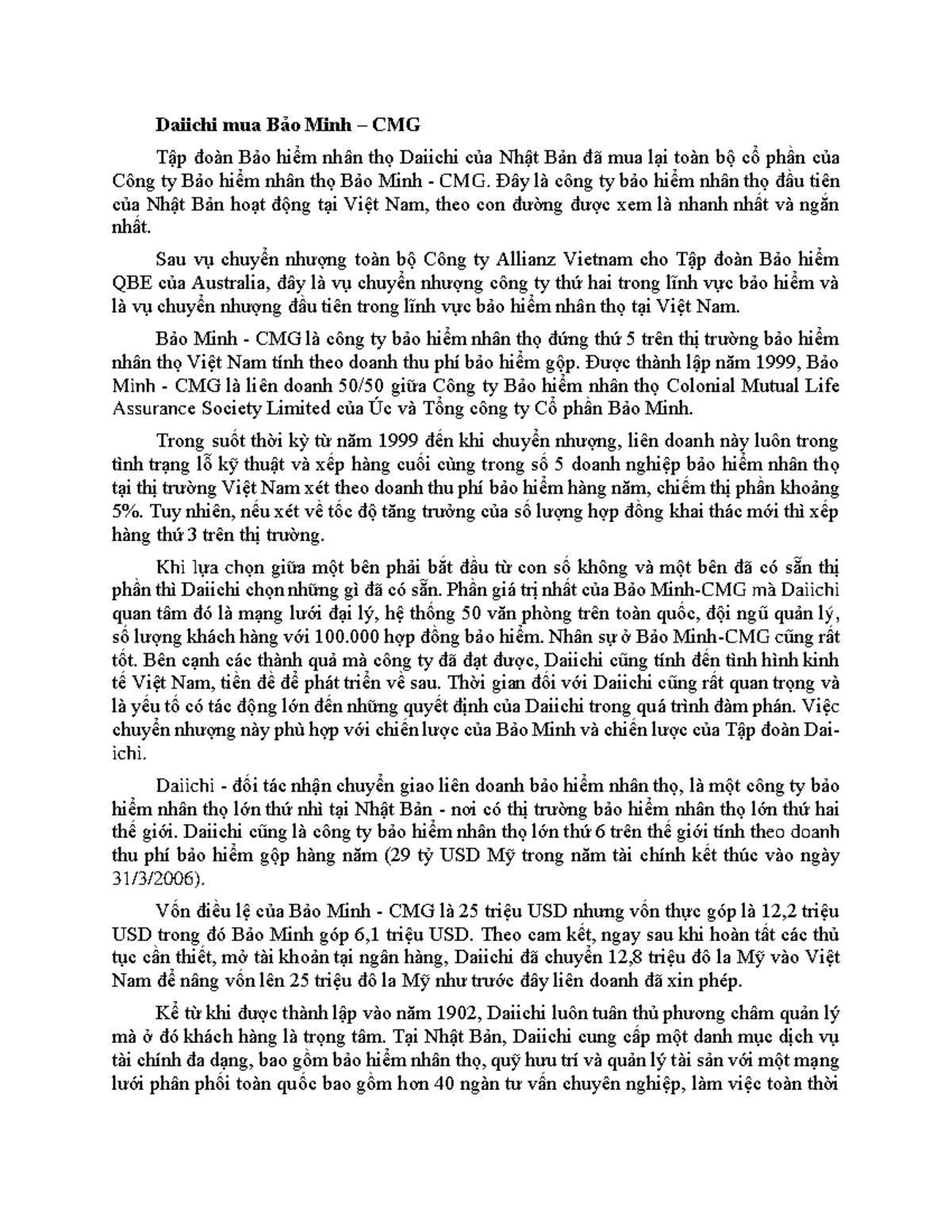 3.2. Case study 3.1 Daiichi mua Bảo Minh - Daiichi mua Bảo Minh – CMG Tập đoàn Bảo hiểm nhân thọ ...