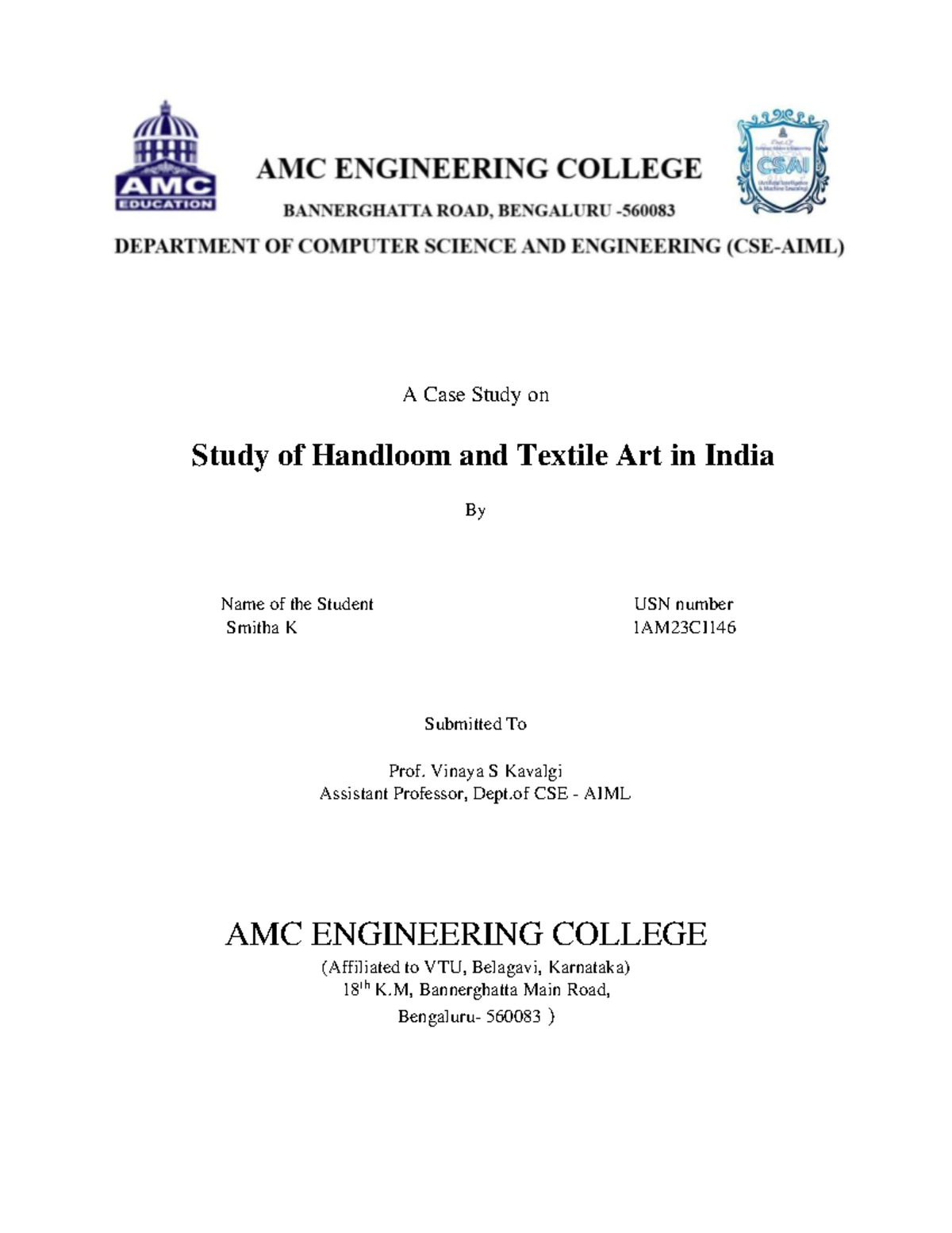Case Study on Handloom & Textile Art in India - IKS 1AM23CI146 - Studocu