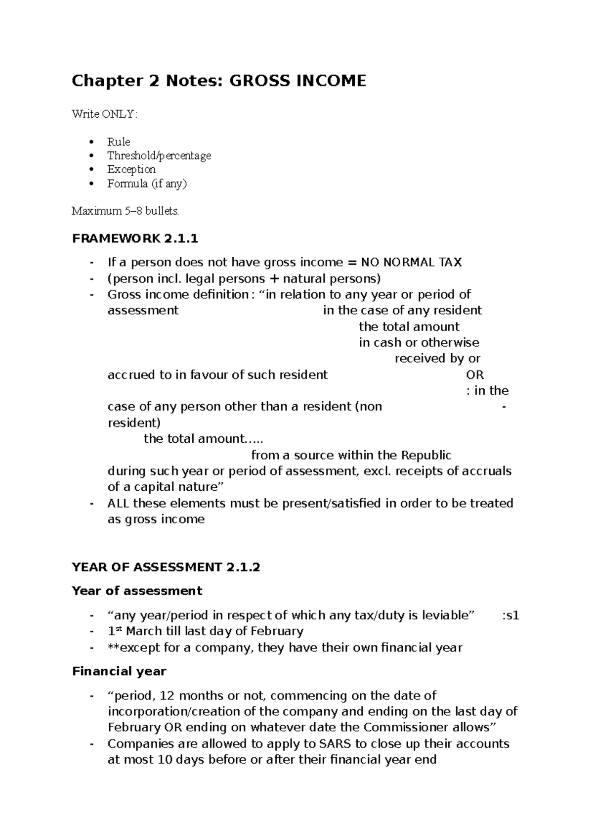 LU4 TAX CH 2 Notes: Understanding Gross Income and Assessment Year ...