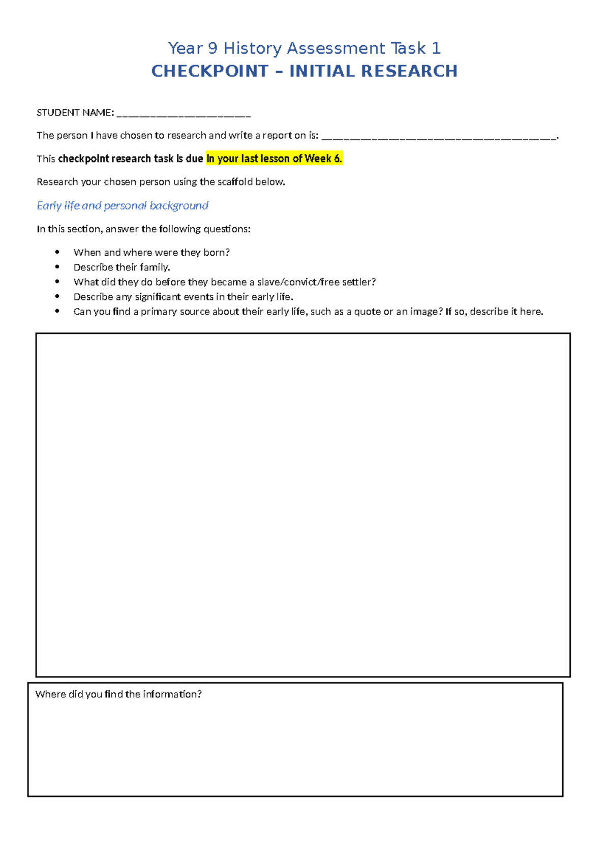 Year 9 History Assessment Task 1: Research Scaffold Guide - Studocu