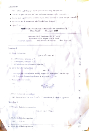 mths 129 - NWU - mathematics for commerce - Studocu