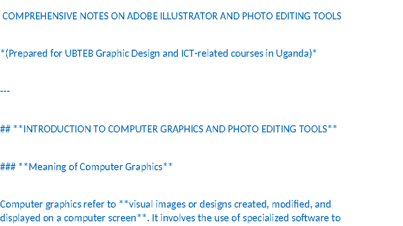Graphics - Illustrator & Photo Editing Tools Notes for UBTEB - Studocu