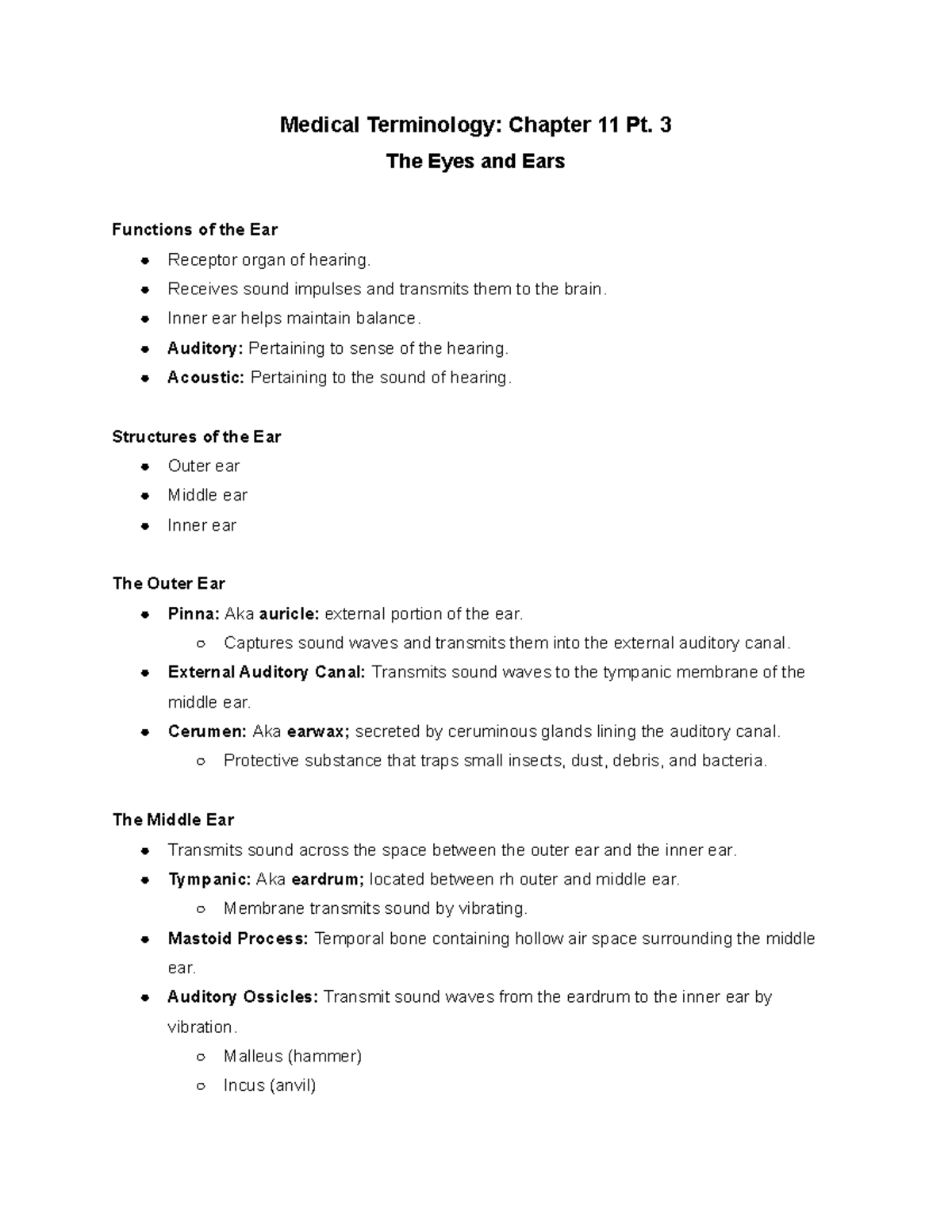 Med Terms Ch 11 Pt 3 - The Eyes and Ears - Medical Terminology: Chapter ...