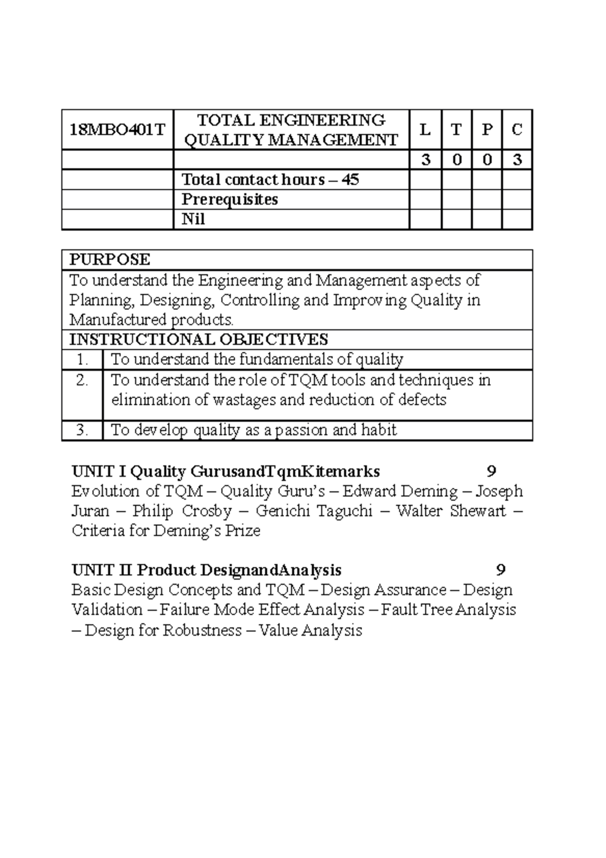Tqm new syllabus - Total Engineering Quality Management MB1202 ...