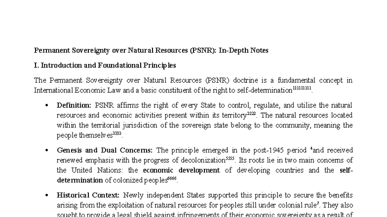 Permanent Sovereignty over Natural Resources (PSNR): Comprehensive ...