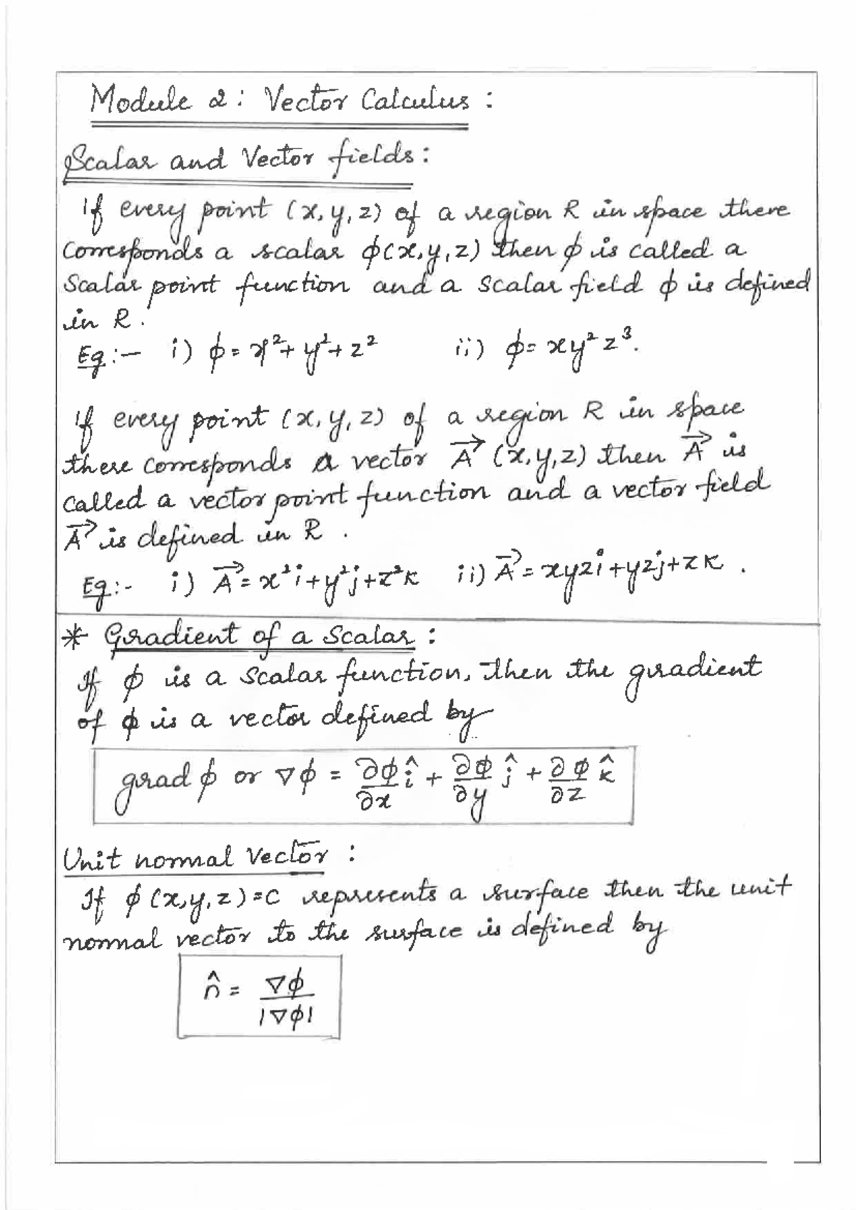 Module 2: Vector Calculus Notes on Scalar and Vector Fields - Studocu