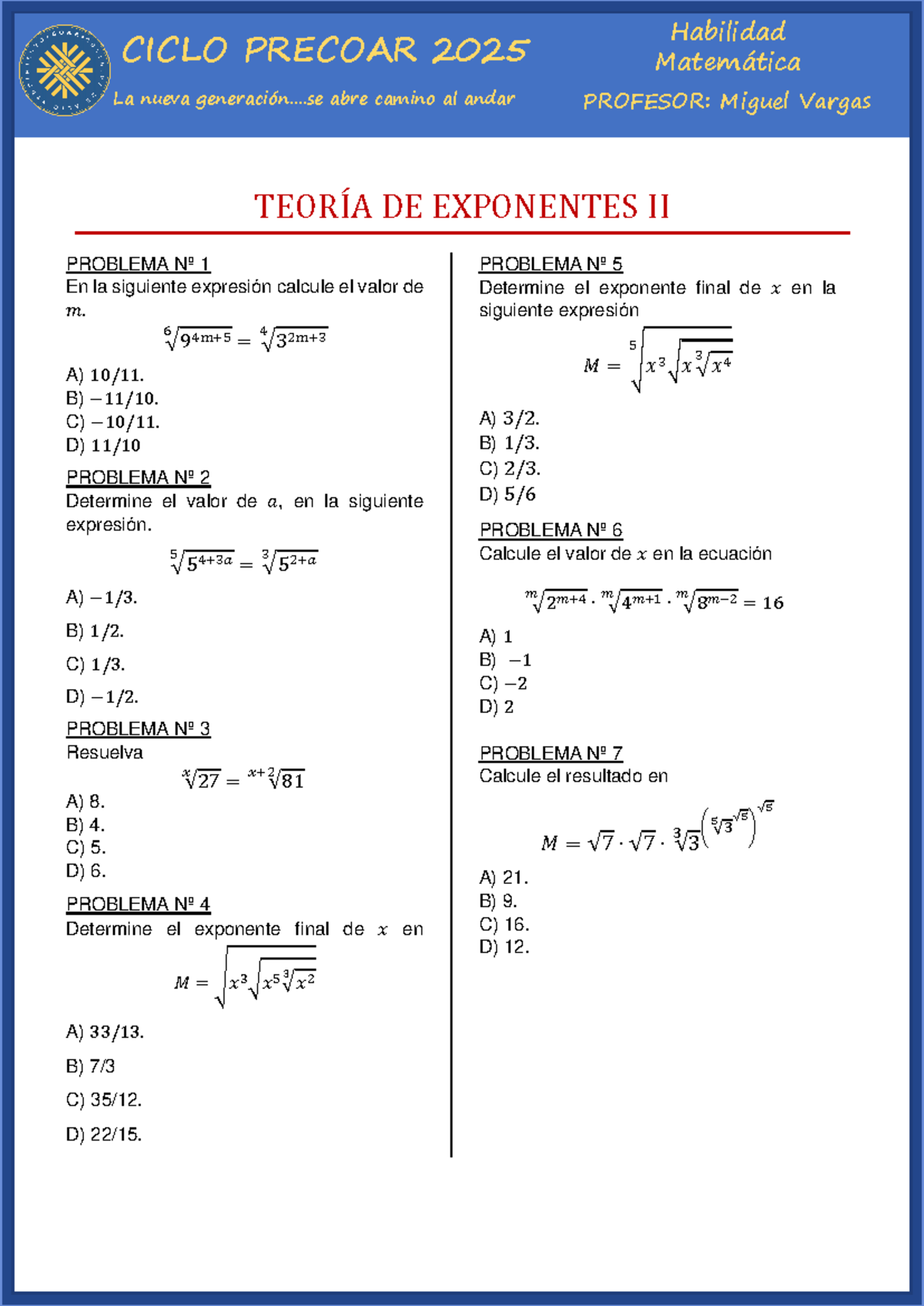 Teoría DE Exponentes II (2da Parte) Práctica - TEORÍA DE EXPONENTES ÍÍ ...
