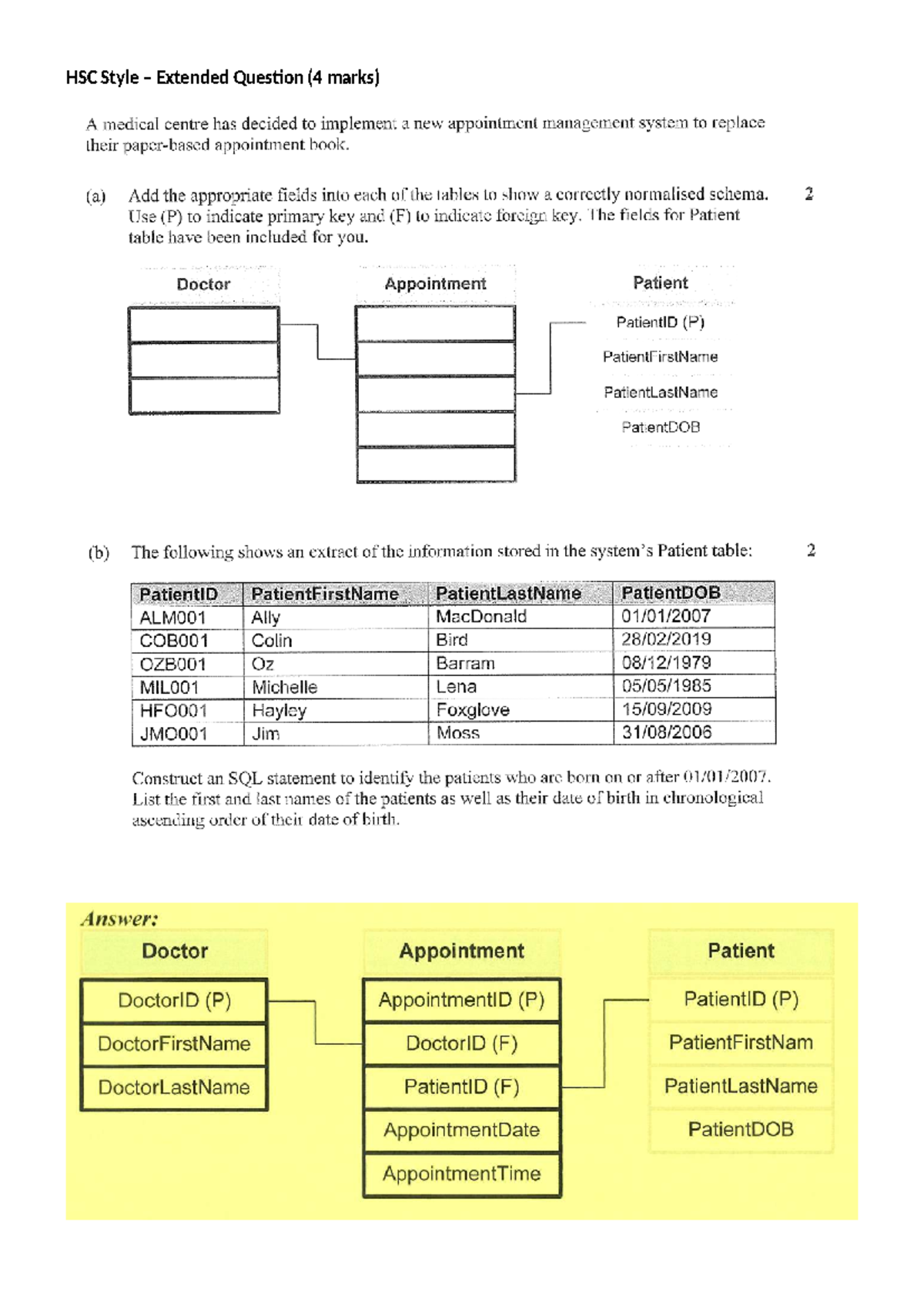 Enterprise Computing HSC Style Extended Question on Appointment ...