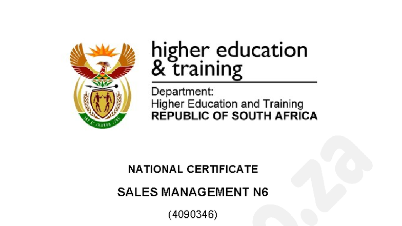Sales Management N6 Final Exam Question Paper - May 2025 (4090346 ...