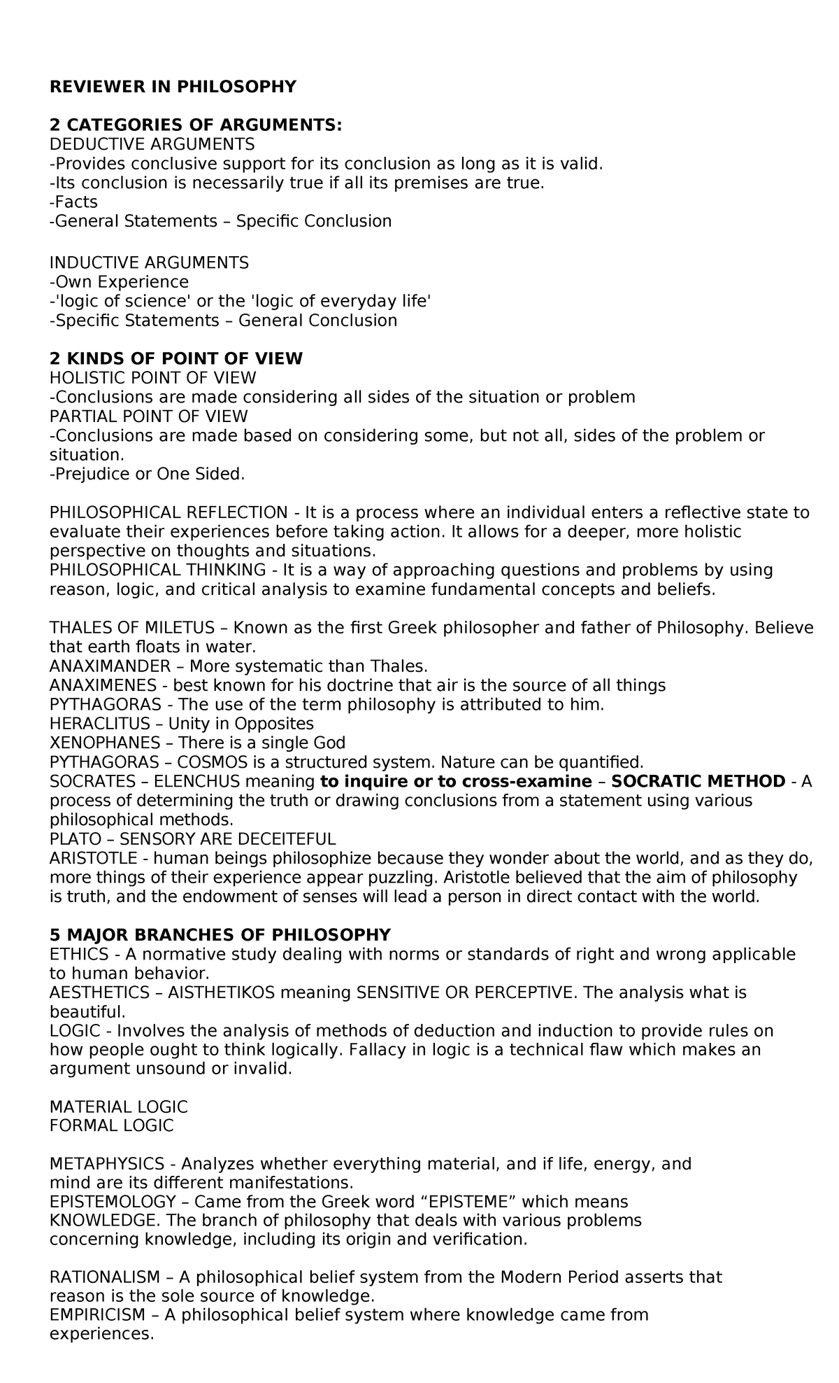 REVIEWER IN PHILOSOPHY 2: CATEGORIES OF ARGUMENTS AND KEY CONCEPTS ...