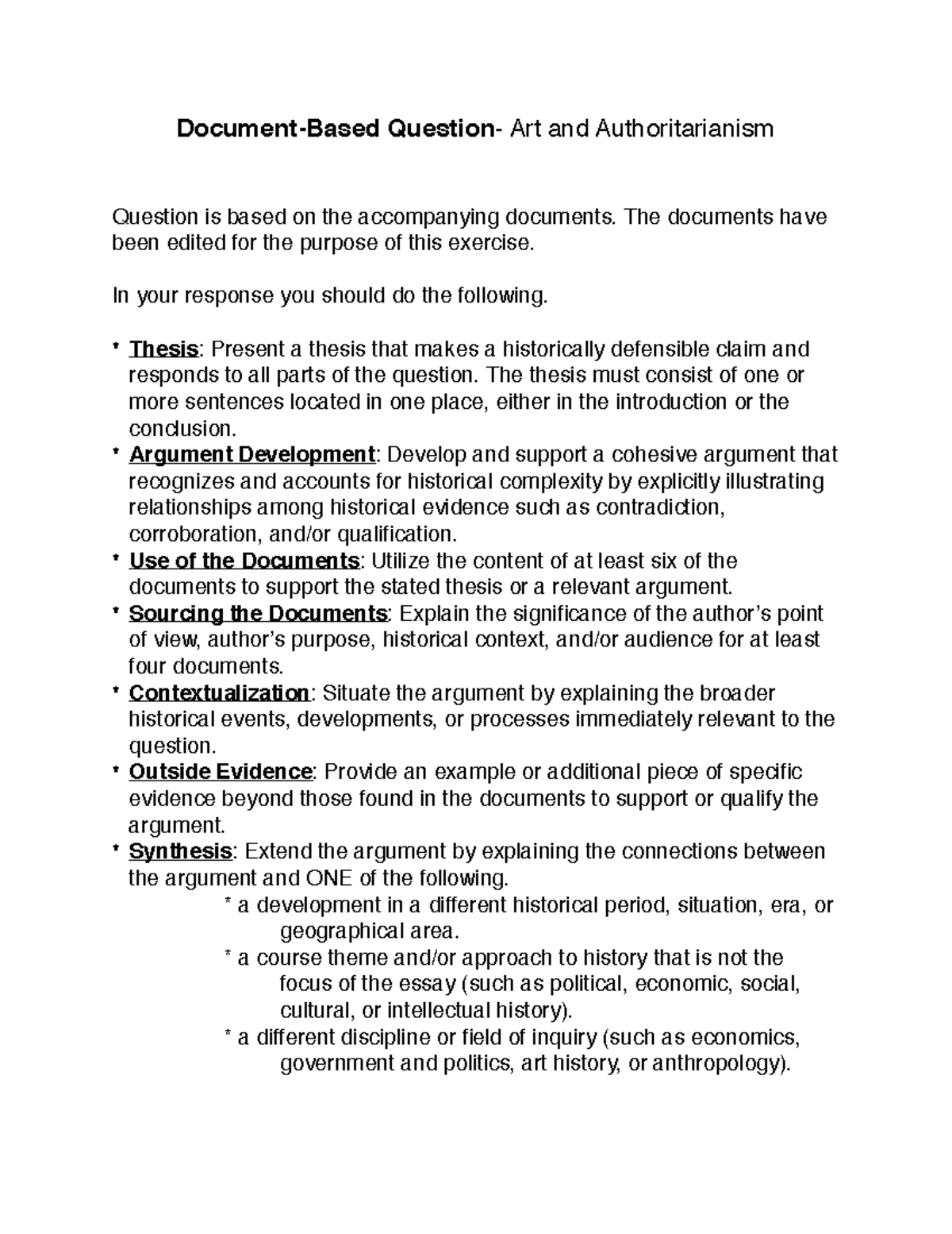 DBQ Art and Authoritarianism - Document-Based Question- Art and ...