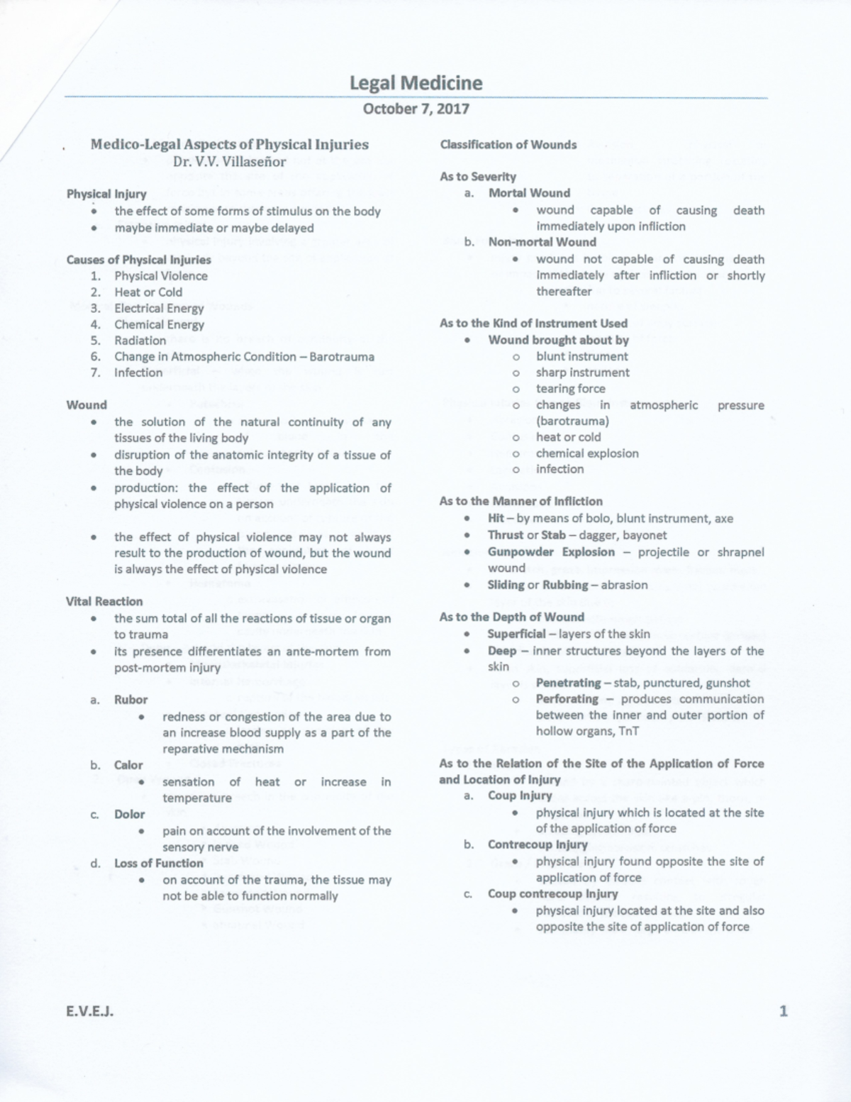 Legal MED - Physical Injuries - Legal Medicine - Studocu