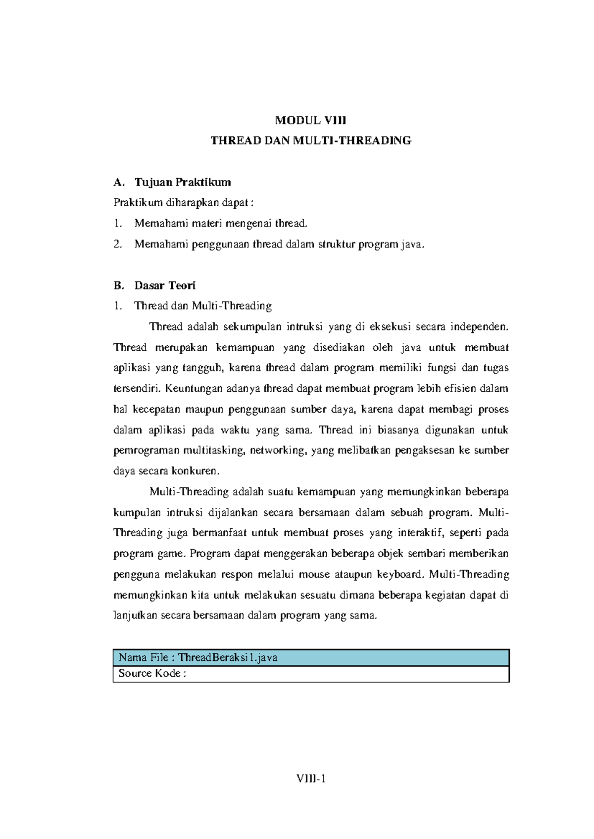 Laporan Praktikum VI: Thread dan Multi-Threading di Java - Studocu