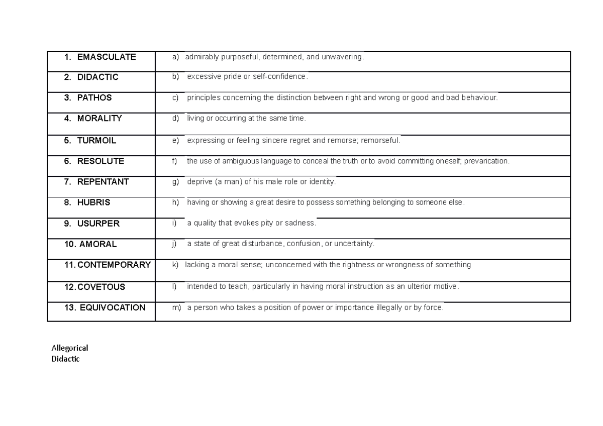Macbeth Vocabulary List 2: Key Terms and Definitions for Study - Studocu