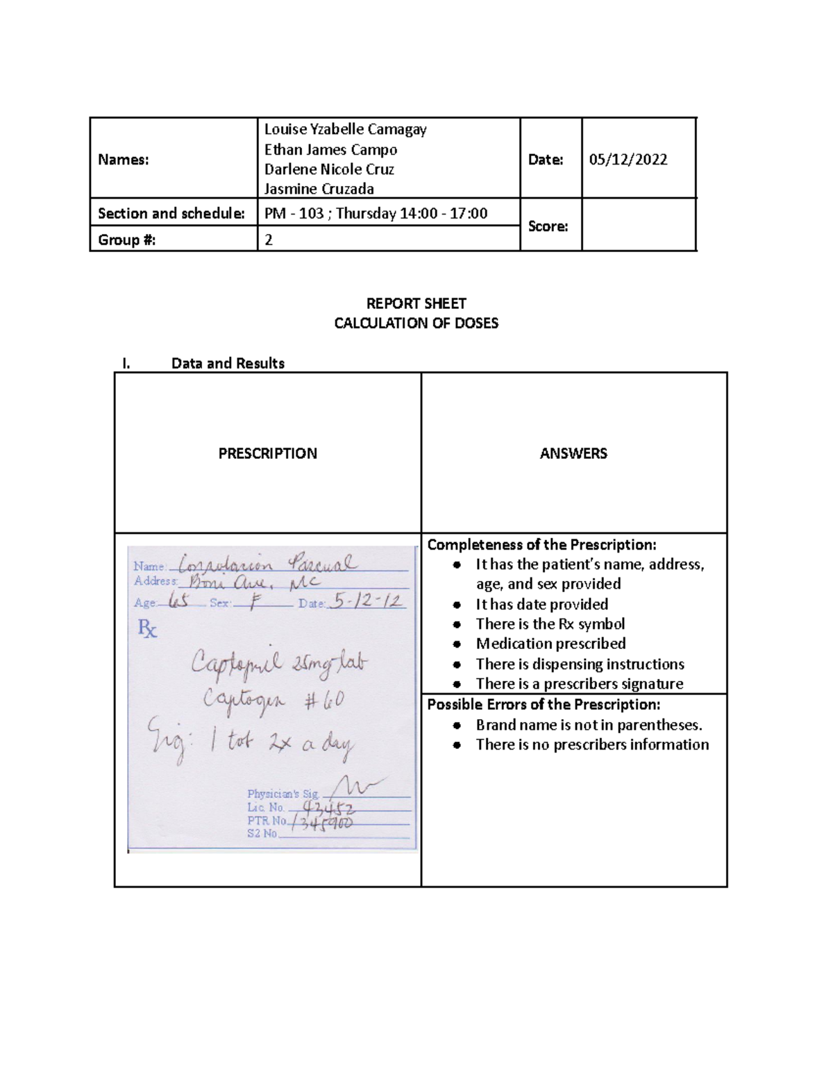 Activity 4 - Lab Report on Prescription Completeness and Errors - Studocu