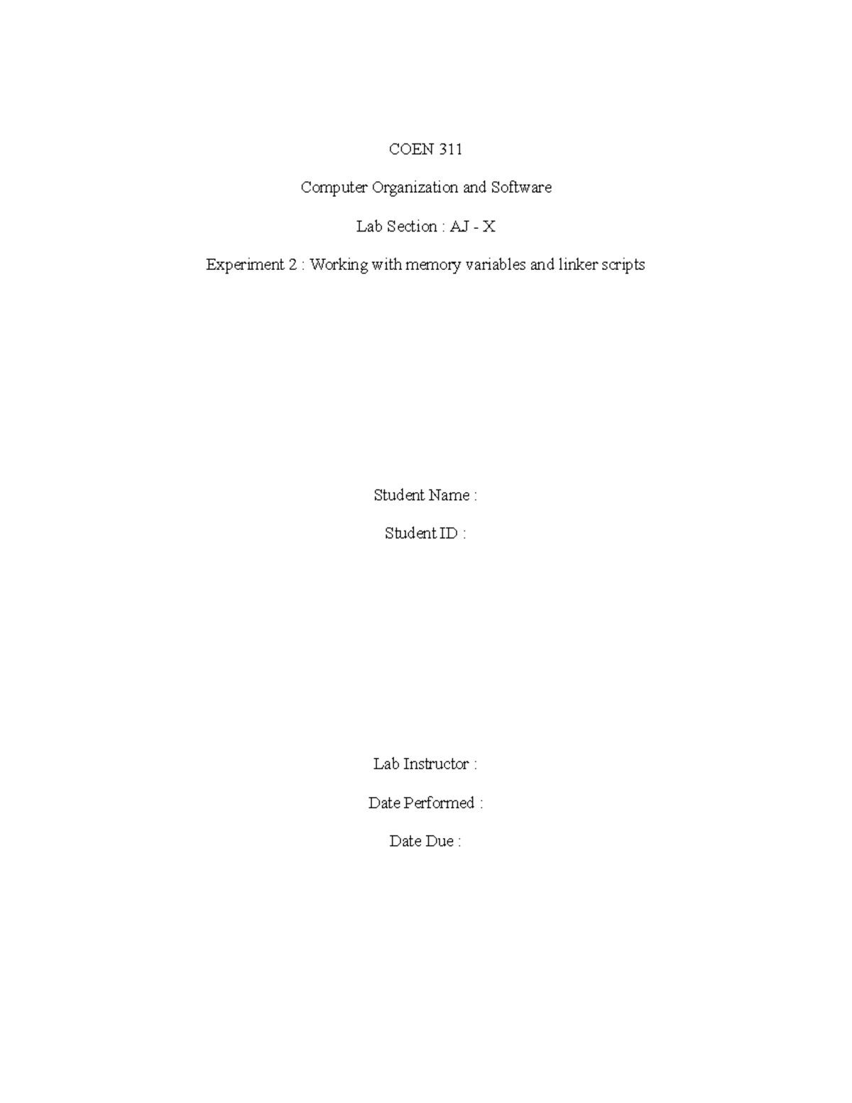 COEN 311 Lab 2 Report: Memory Variables & Linker Scripts - Studocu