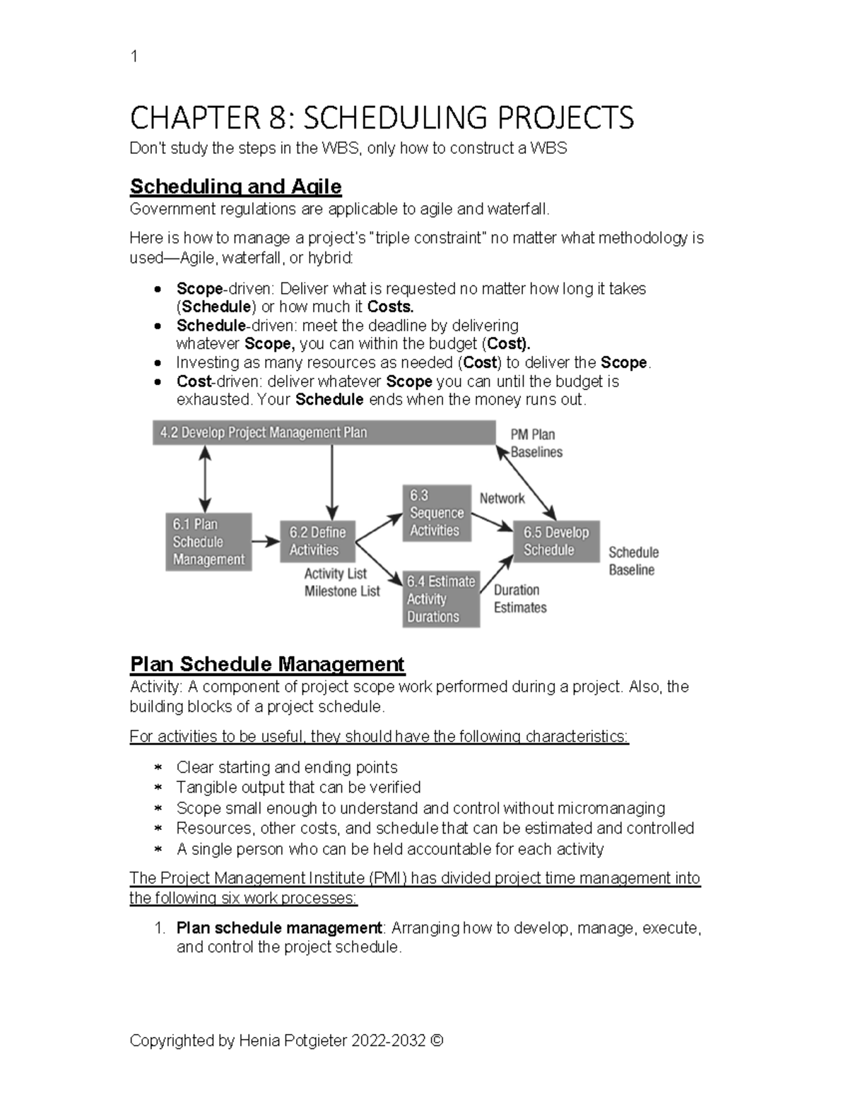 OBS 220 Chapter 8 - Project Scheduling Overview and Key Concepts - Studocu