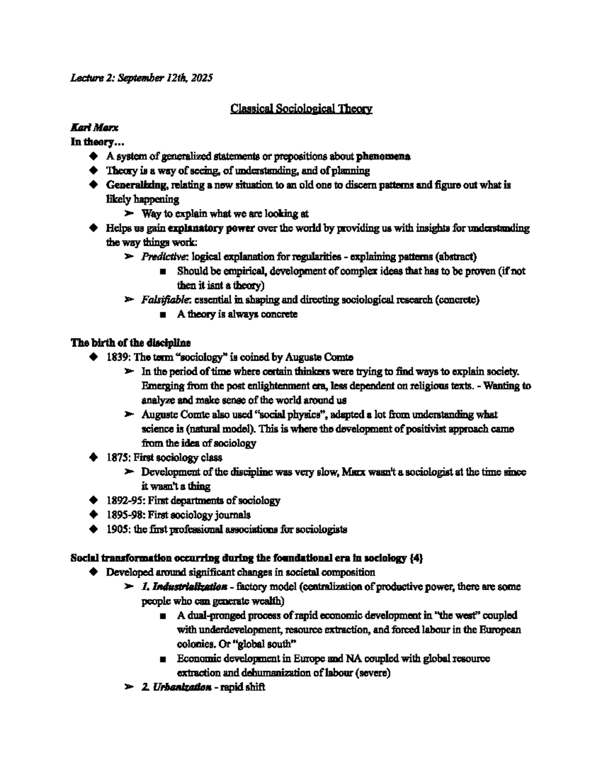 SOC231 Lecture 2: Classical Sociological Theory - Karl Marx Insights ...