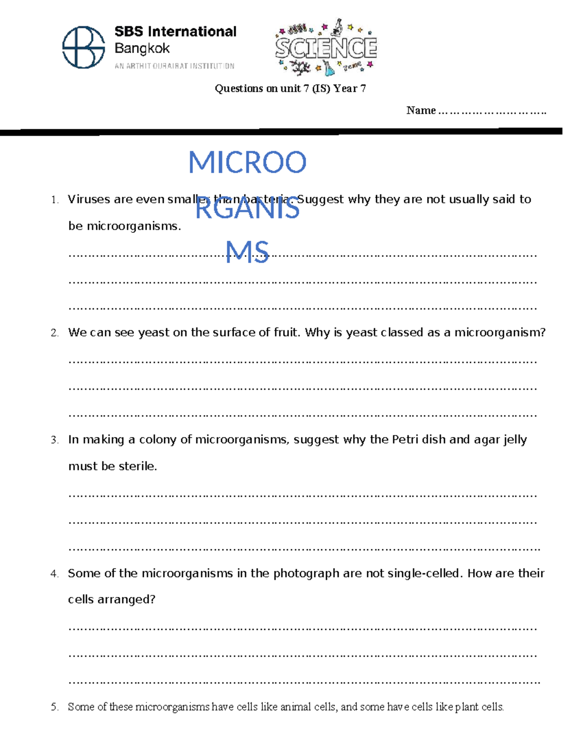 Unit 7 - Microorganisms Study Questions and Activities - Studocu
