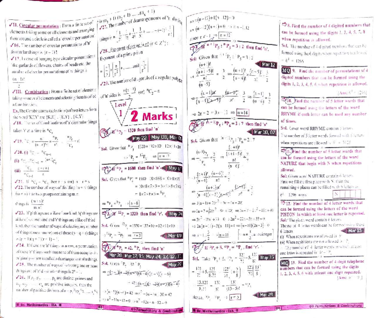 Permutations and Combinations: Mathematics IIA Study Notes - Studocu
