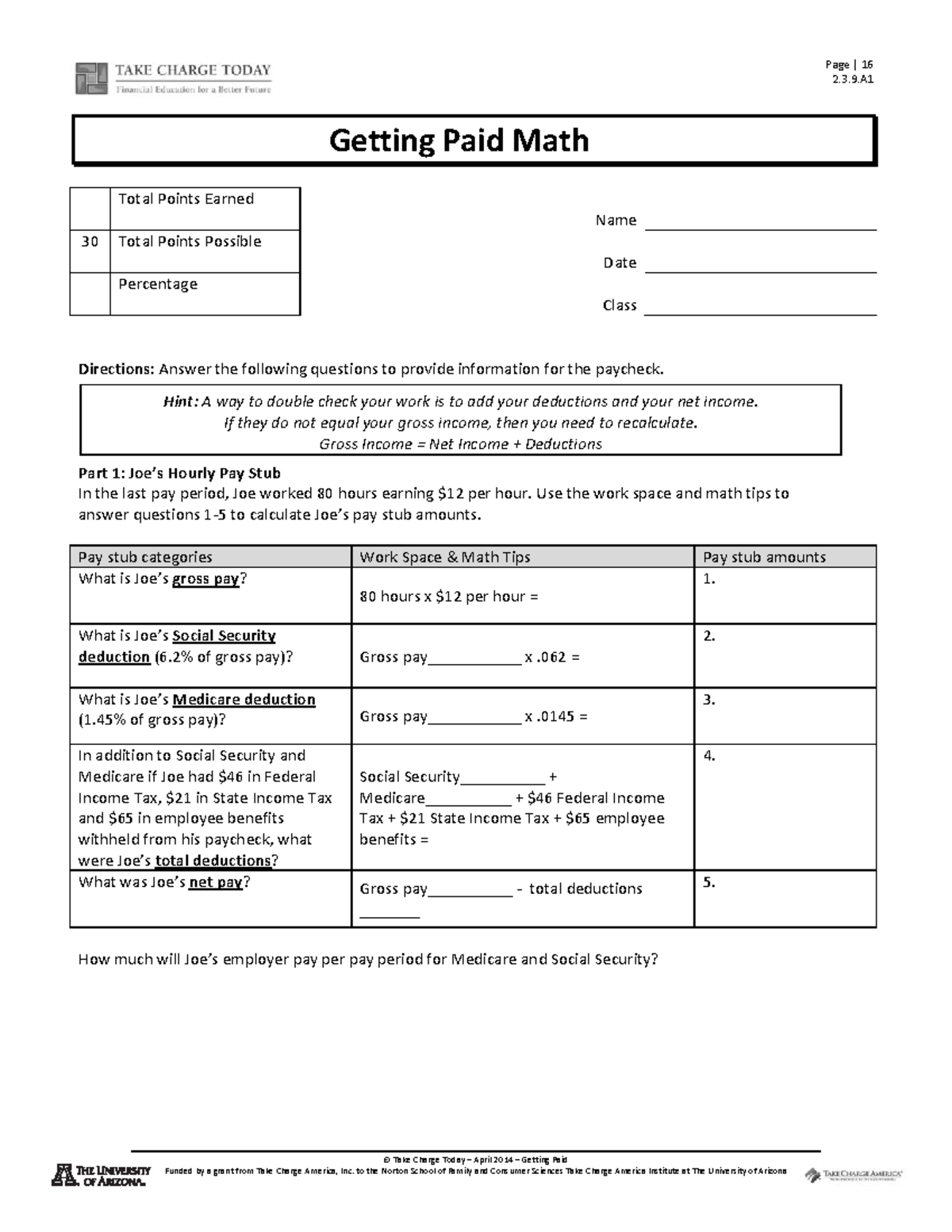 Math 2.3: Getting Paid Pay Stub Calculations and Deductions - Studocu