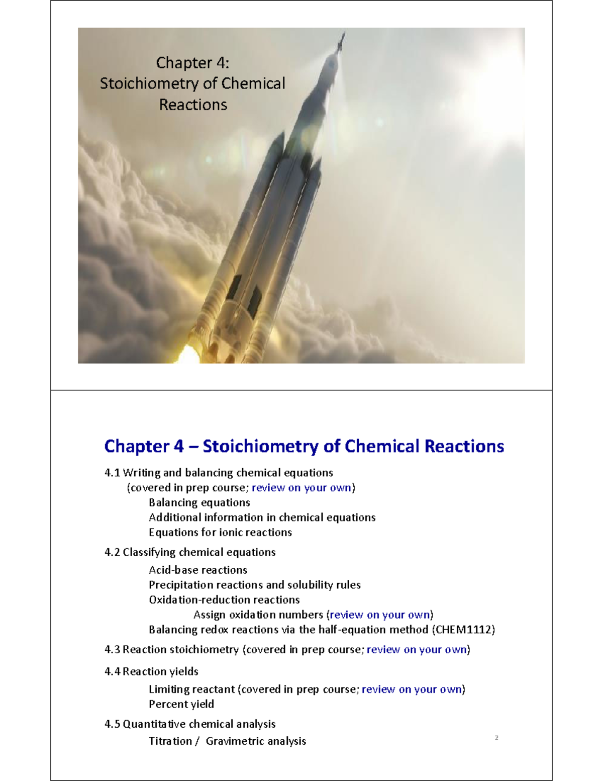 Ch4 Stoichiometry - Lecture Notes Overview and Key Concepts - Studocu