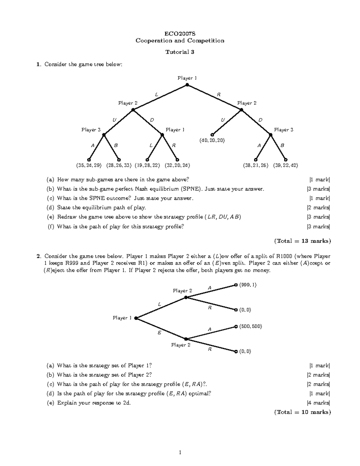 ECO2007S Cooperation and Competition Tutorial 3: Game Theory Analysis ...