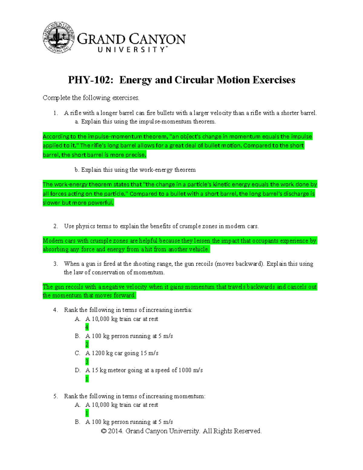 PHY 102 RS Energy and Circular Motion Exercises Guide - Studocu