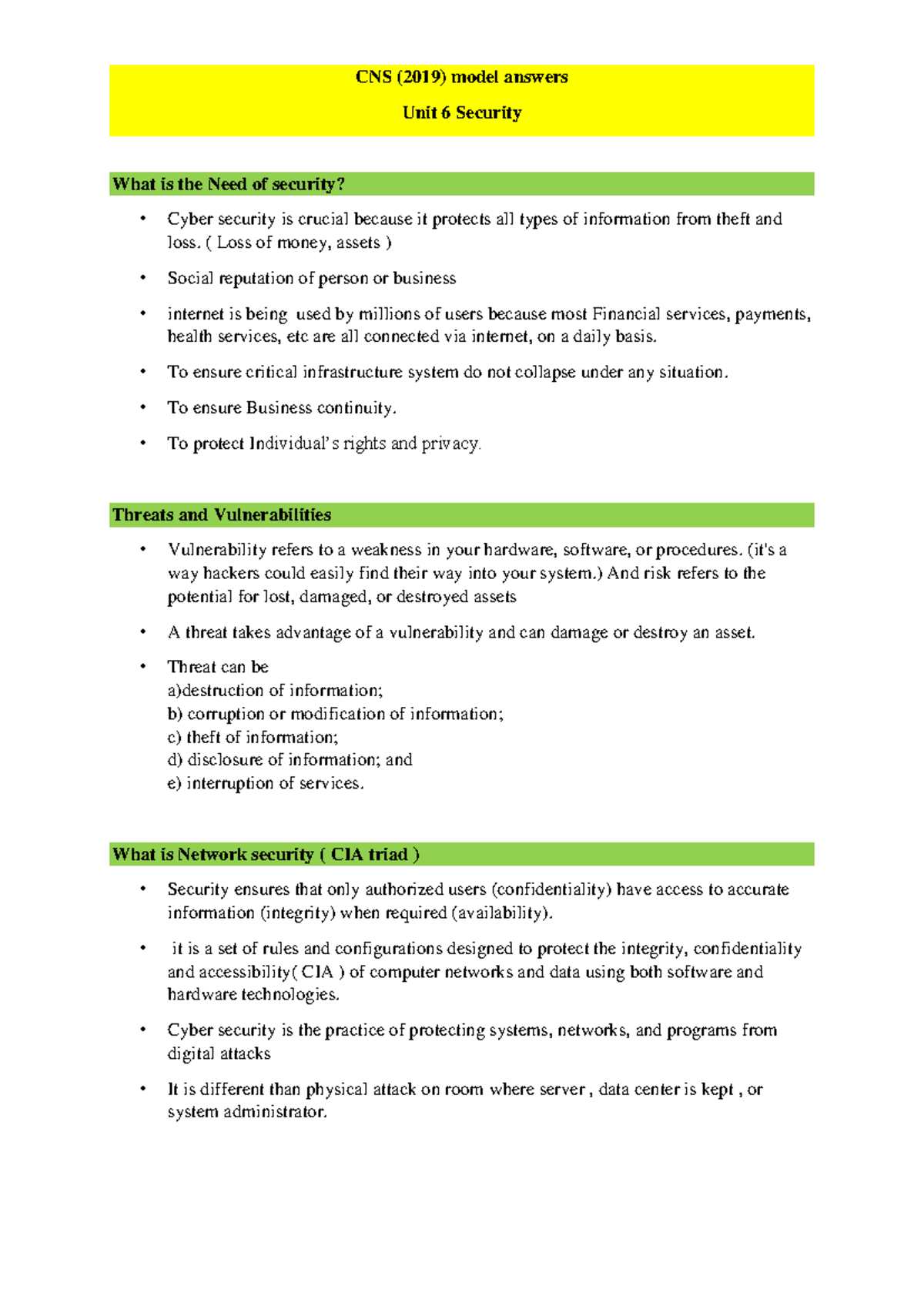 CNS 2019 Unit 6 Security Model Answers: Understanding Cybersecurity ...