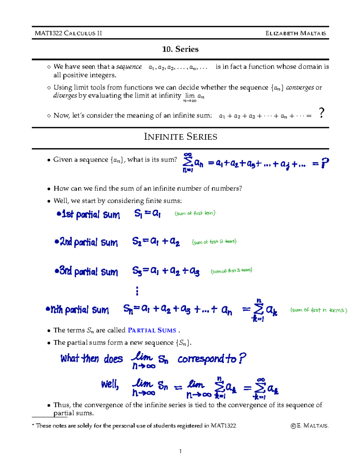 MAT1322 Lecture 10: Convergence and Divergence of Infinite Series - Studocu