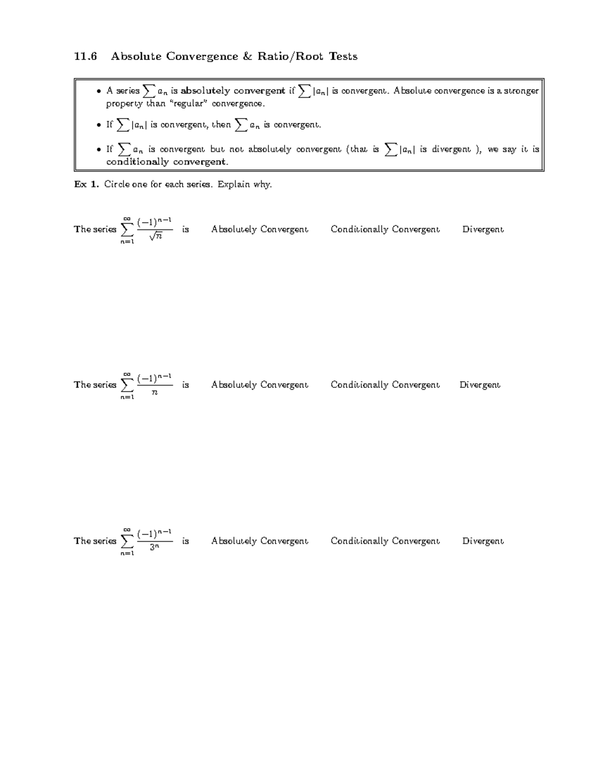 11.6 Absolute convergence tests and series convergence analysis - Studocu
