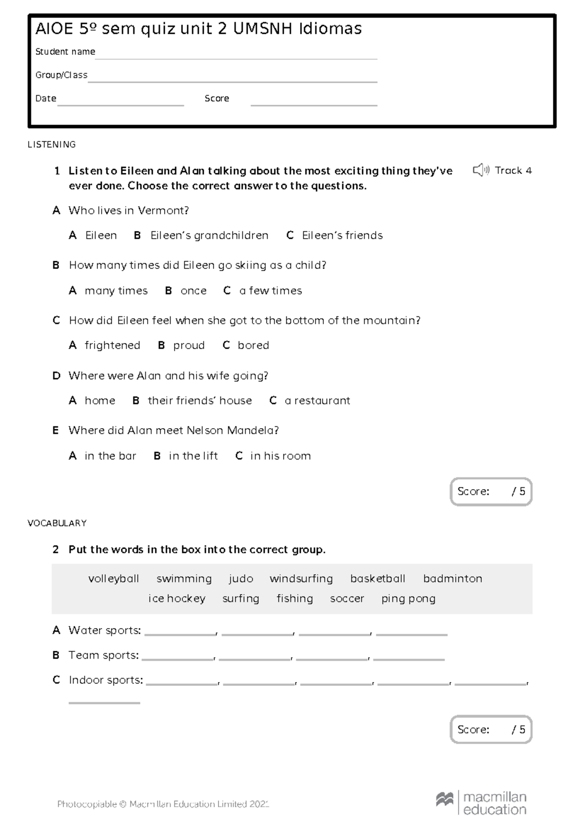 5º sem quiz unit 2 - Preguntas y ejercicios - AIOE 5º sem quiz unit 2 ...