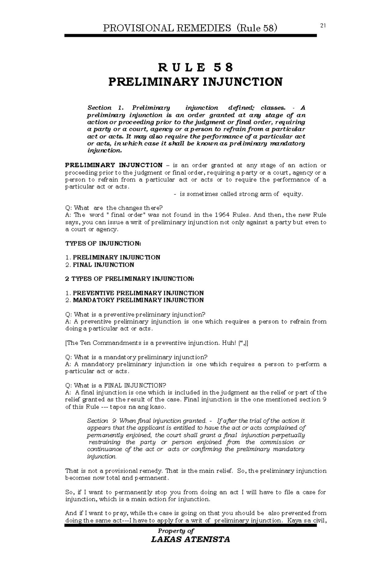 Rule 58-PR Preliminary Injunction - PROVISIONAL REMEDIES (Rule 58 ...