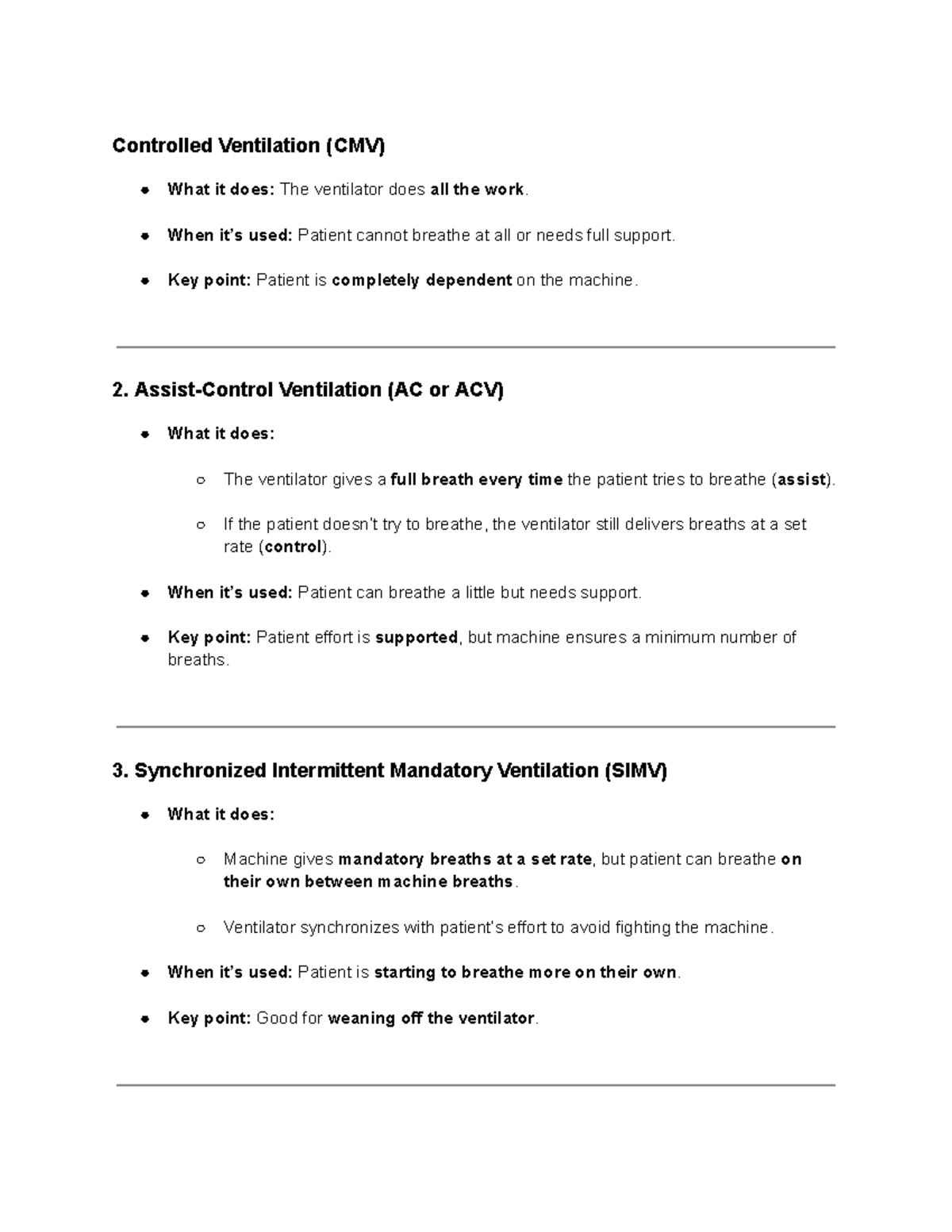 Ventilation Overview: Modes & Patient Support (HEALTH) - Studocu