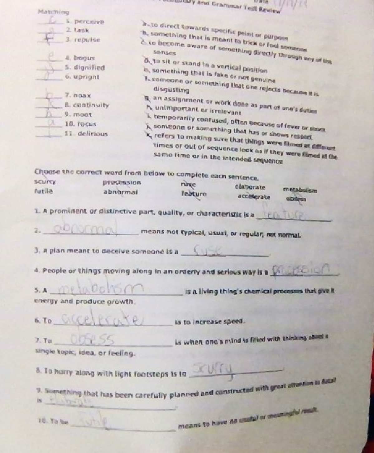 SCN 20241113 205006 - Grammar Matching Exercise and Review Notes - Studocu