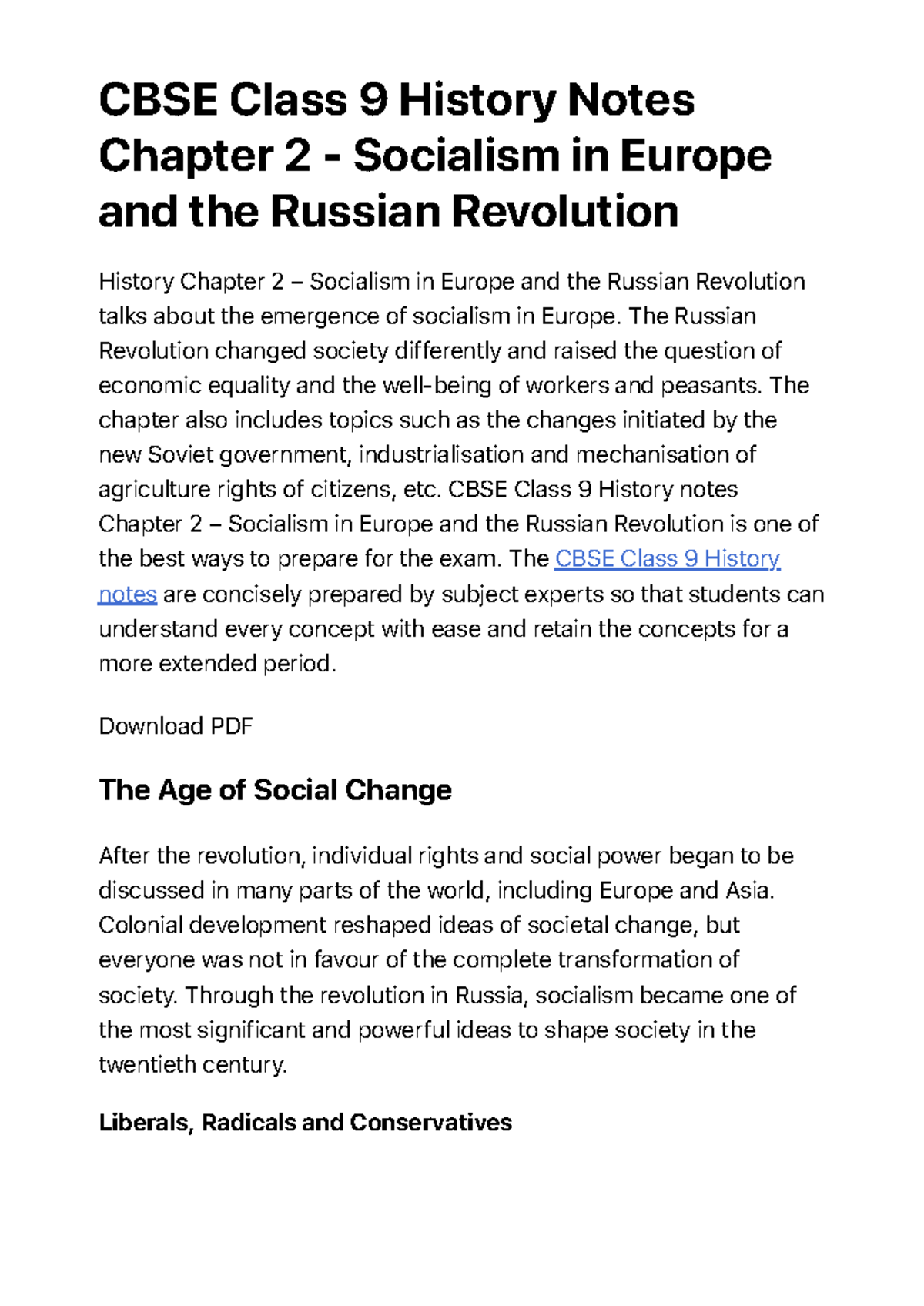 CBSE Class 9 History Notes: Ch. 2 - Socialism in Europe & Russian Rev ...